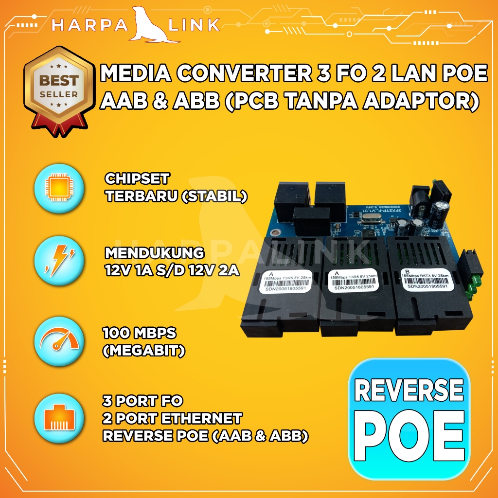Jual Media Converter 3 FO 2 LAN 3 SC 2 RJ45 3F2E 10/100 Mbps POE PCB ...