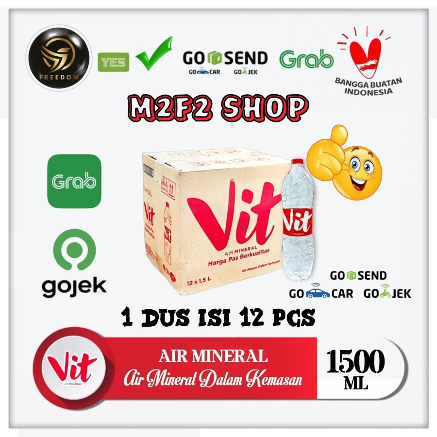 Jual Air Mineral Vit Botol Besar Plastik Pet - 1500 ml Kemasan Karton (Khusus Gojek/Grab ...