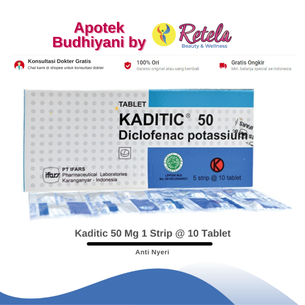 Jual Kaditic 50 Mg 1 Strip @ 10 Tablet / Diclofenac Potassium / Anti Nyeri | Shopee Indonesia