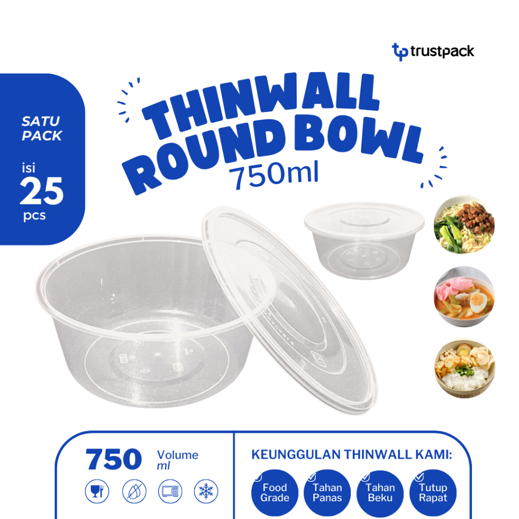 Jual Mangkok Plastik 750ml – Thinwall Bulat | Salad & Rice Bowl | Isi ...