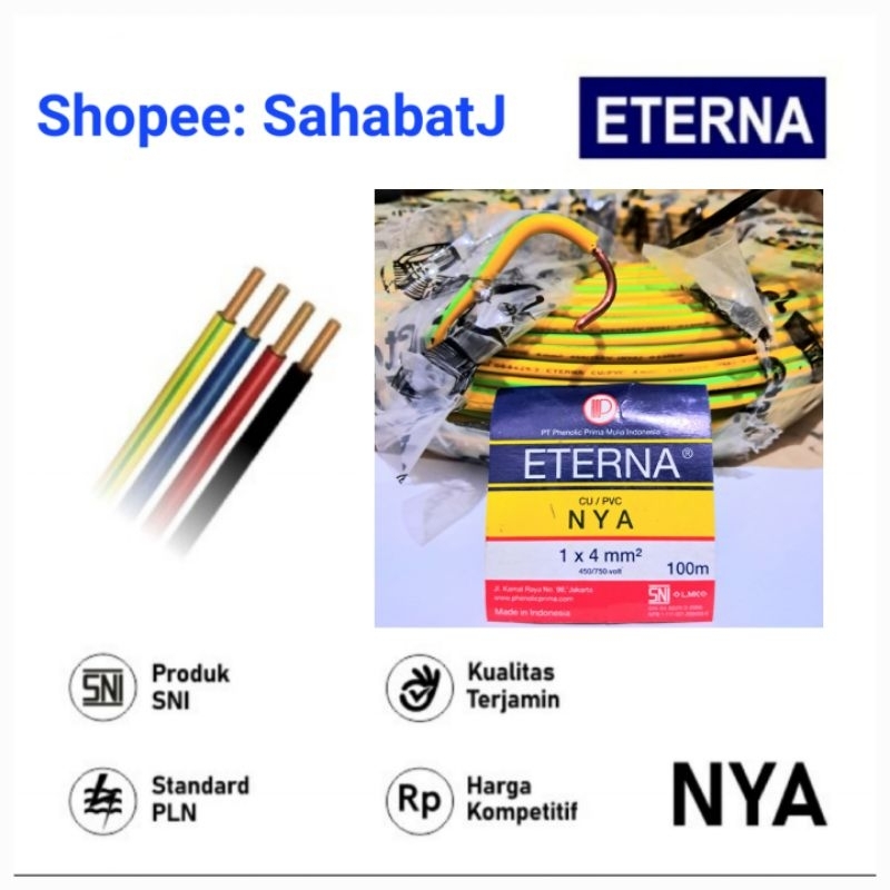 Jual Kabel Eterna NYA 1x4 Kawat Batangan Tembaga 4mm 1x4 mm 4 mm | Shopee Indonesia