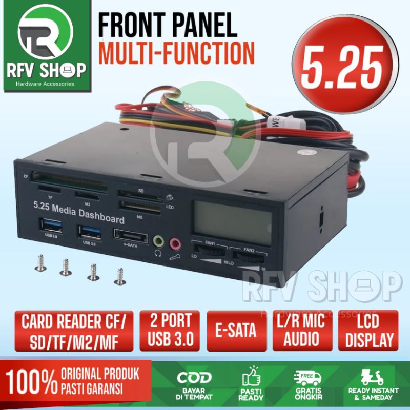 Jual Front Panel Media Dashboard 5,25" USB 3.0 CARD READER ESATA FAN L ...