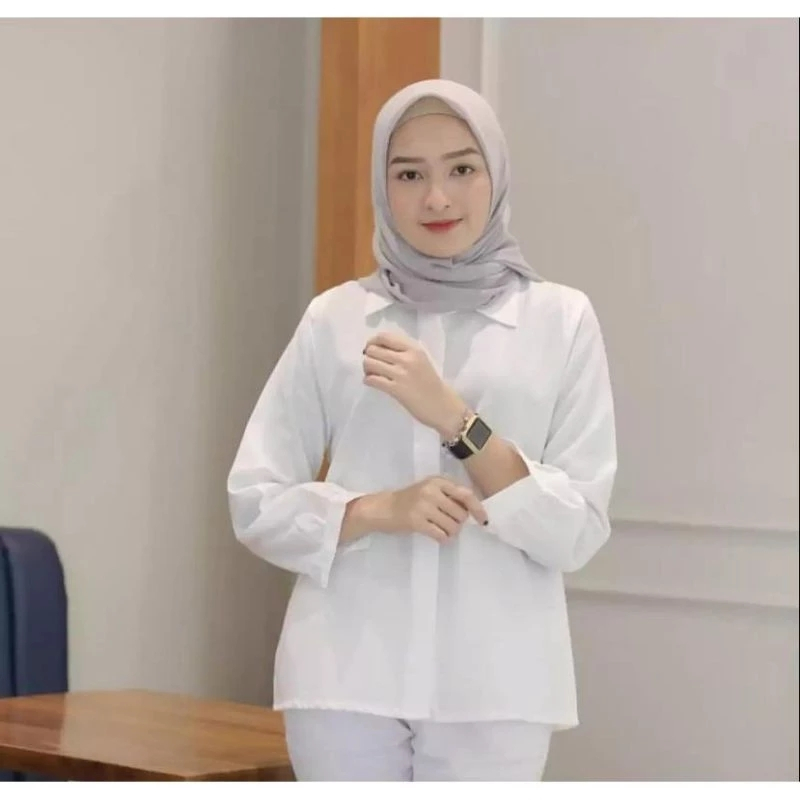 Jual Kemeja Putih | Kemeja Kerja Wanita Basic Polos Rayon Premium | Shopee Indonesia