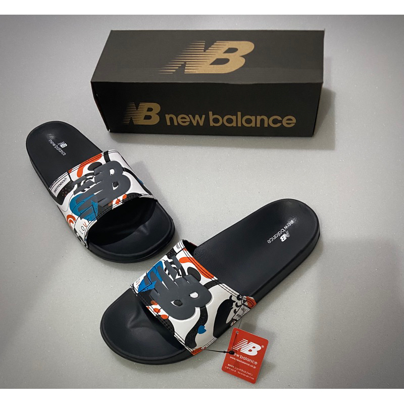 Jual sandal slip-on || NB NEWBALANCE || hitam Lis abu+free boxs ...