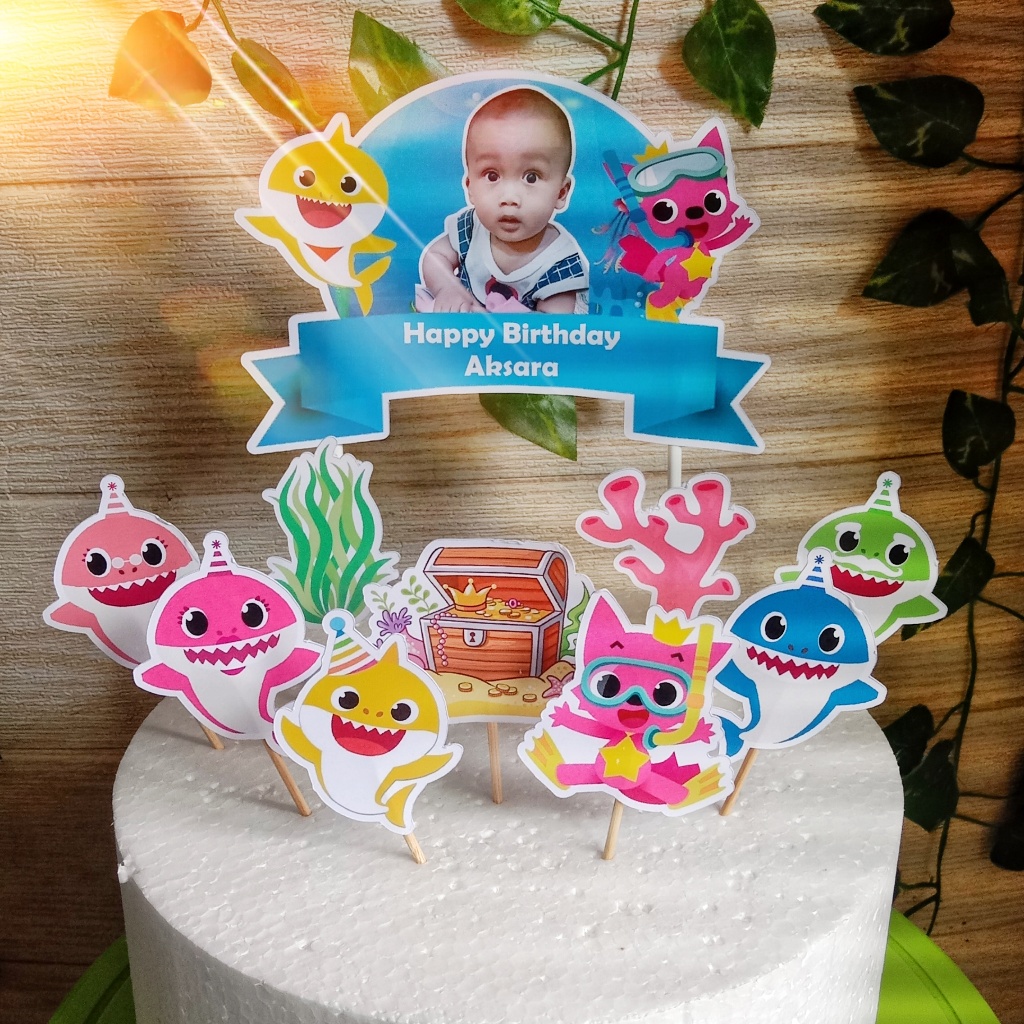 Jual Toper Kue Baby Shark Custom Foto untuk Hiasan Cake Ulang Tahun ...