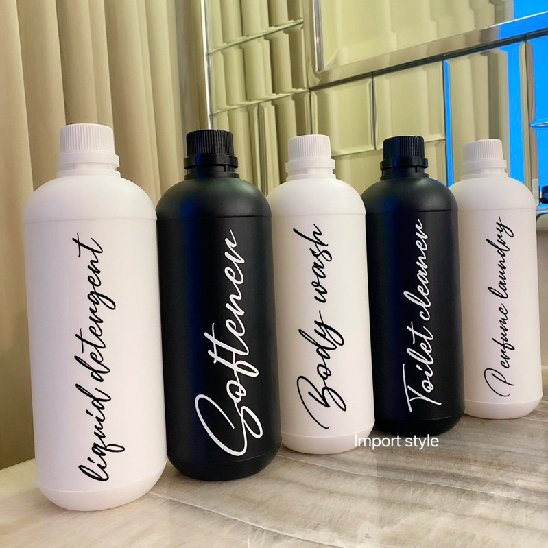 Jual botol 1Liter PUTIH STIKER HITAM aesthetic bottle refill tempat ...