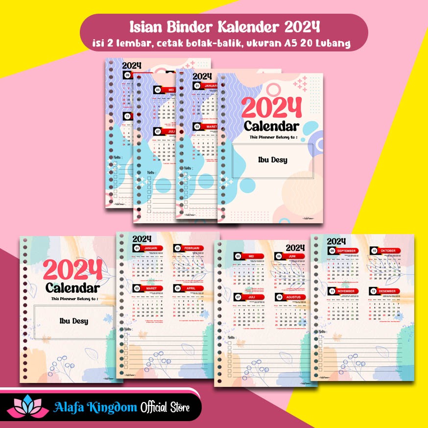 Jual AlafaKingdom Loose Leaf Kalender | Kertas isian binder 20 Lubang ...
