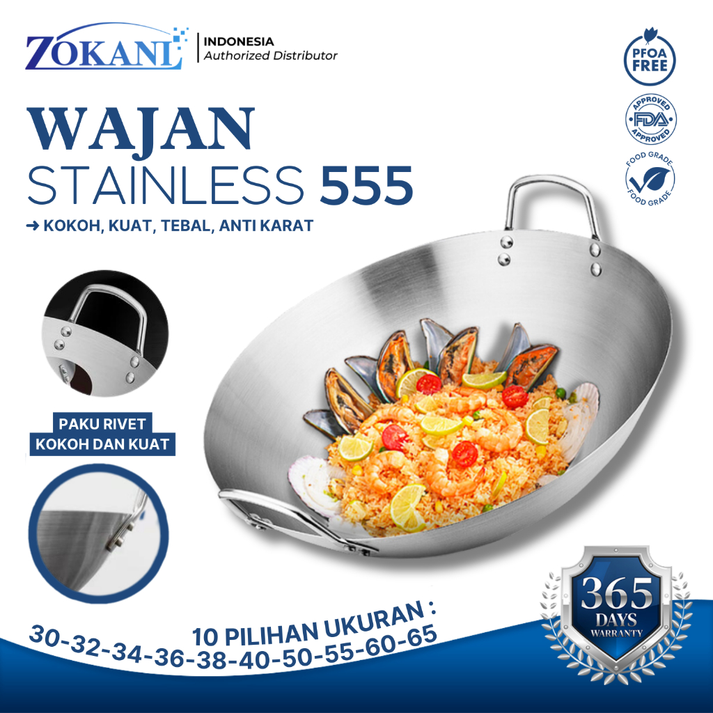 Jual ZOKANI Wajan Stainless 555 Tebal Kuali Premium dengan Pegangan ...
