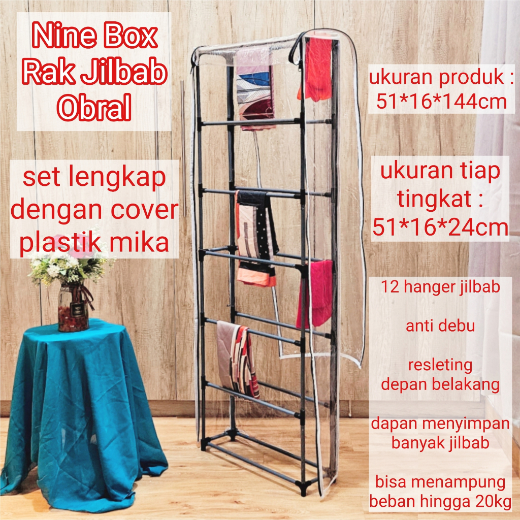 Jual NINE BOX RAK JILBAB/RAK HIJAB/RAK SEPATU ANTI DEBU ADA COVER ...