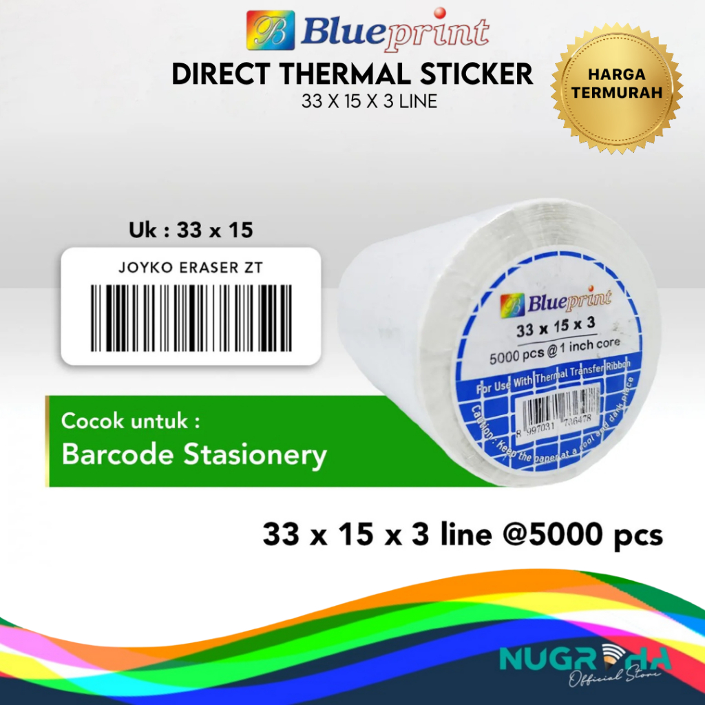 Jual Sticker Barcode Semicoated 33 x 15 x 3 BLUEPRINT Label 33x15 mm 3 ...
