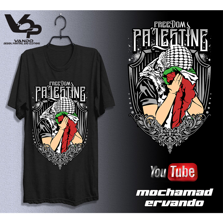 Jual Baju Kaos PALESTINA - Hitam T-Shirt / Kaos FREEDOM PALESTINE / Kaos Dakwah | Shopee Indonesia