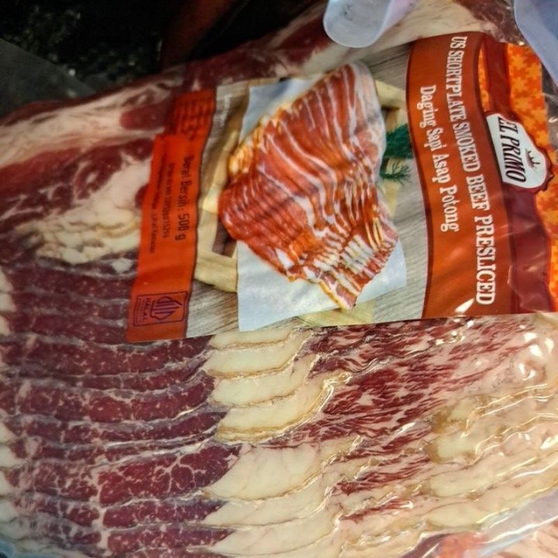 Jual Elprimo Daging asap / beef bacon slice shortplate halal @500gr *indoguna | Shopee Indonesia