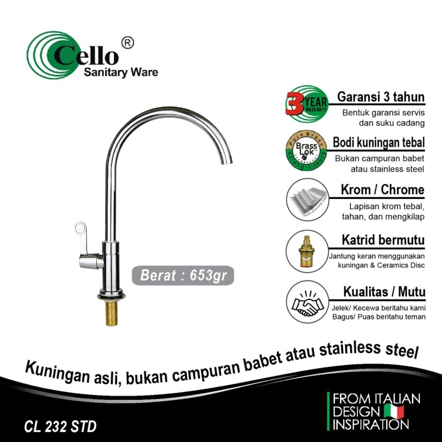 Jual CELLO CL 232 STD ORIGINAL KRAN MEJA BAK SINK CUCI PIRING CL232 STD ...