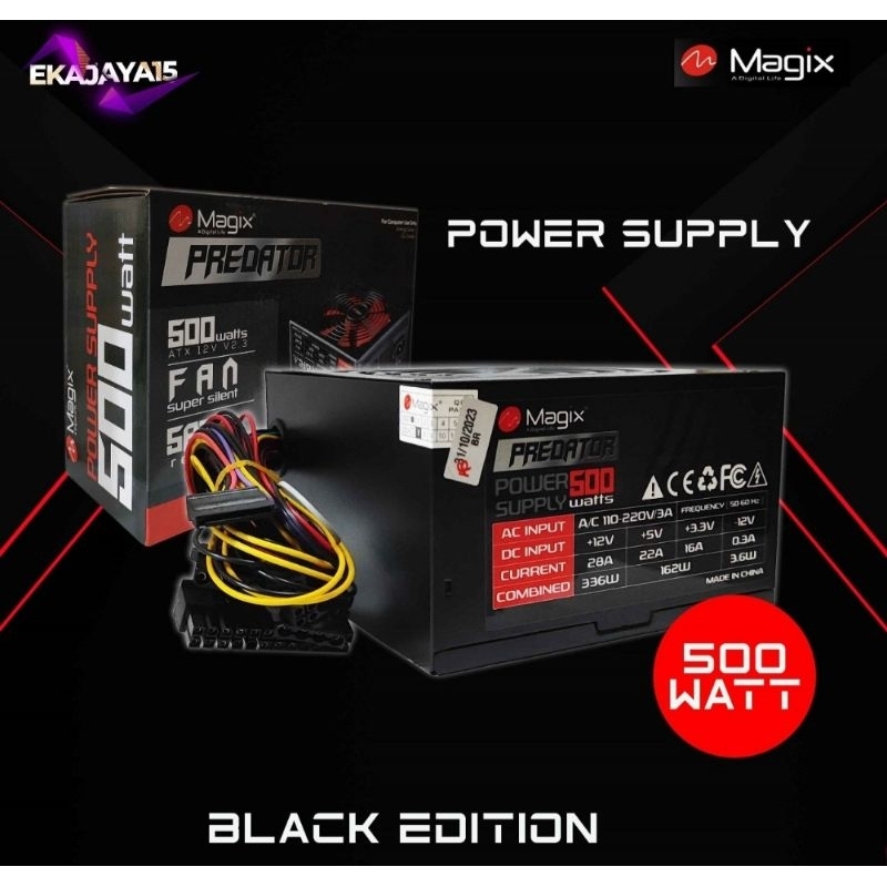Jual Power Supply Magix Predator 500W Standard ATX Fan Besar Black ...