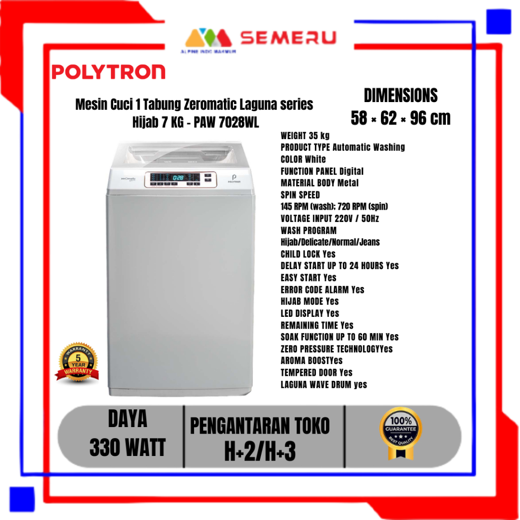 Jual POLYTRON MESIN CUCI TOP LOADING Zeromatic Laguna series Hijab 7 KG ...