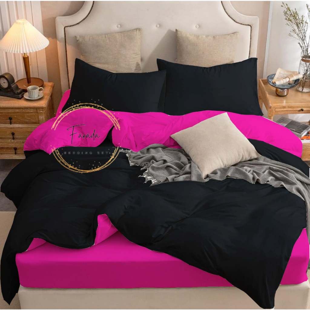 Jual [WIDANI STORE] BED COVER SET SPREI POLOS BLACK MIX FANTA TWOTONE ...