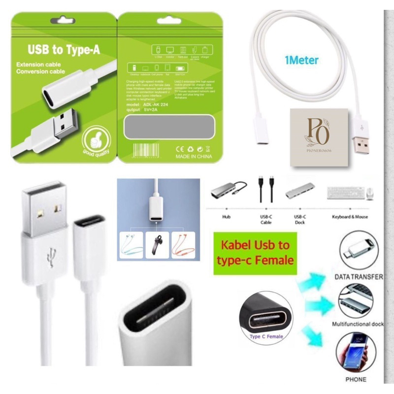 Jual Kabel USB To Type-C Female Data Transfer 1 Meter USB To Type A ...