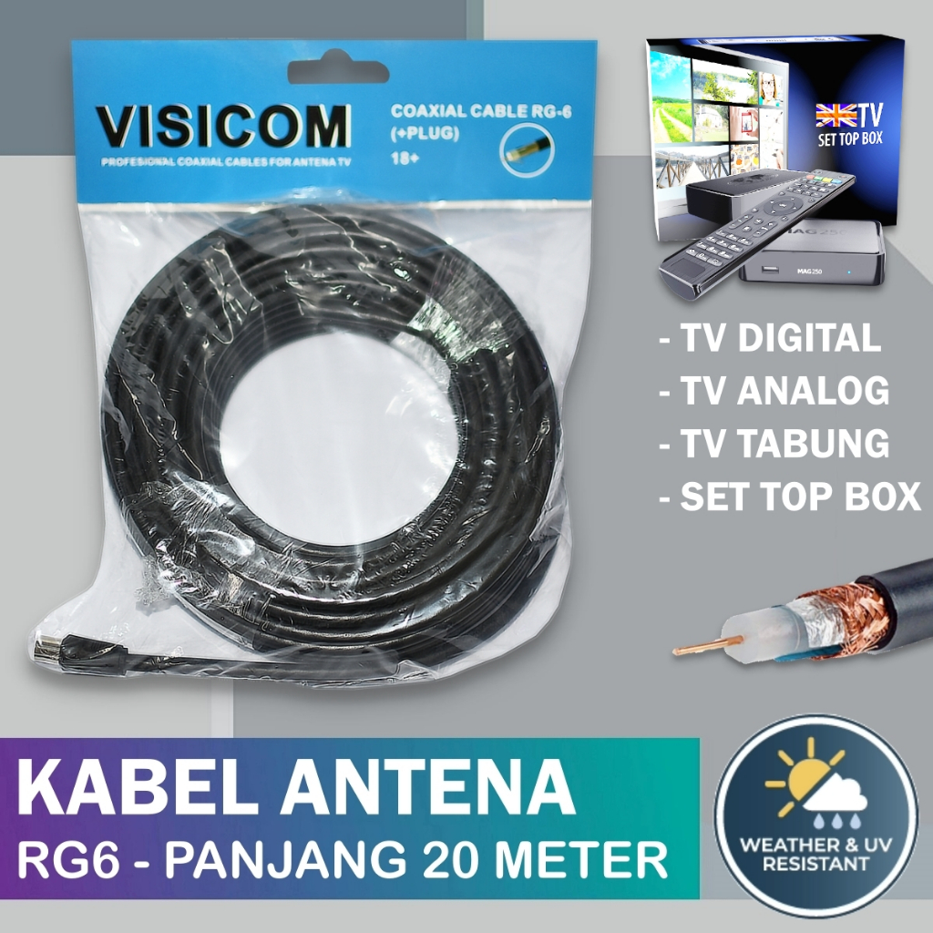 Jual Kabel Antena Tv 20 Meter 18 Meter RG6 Coaxial Visicom Satcom Roll 20m 18m | Shopee Indonesia