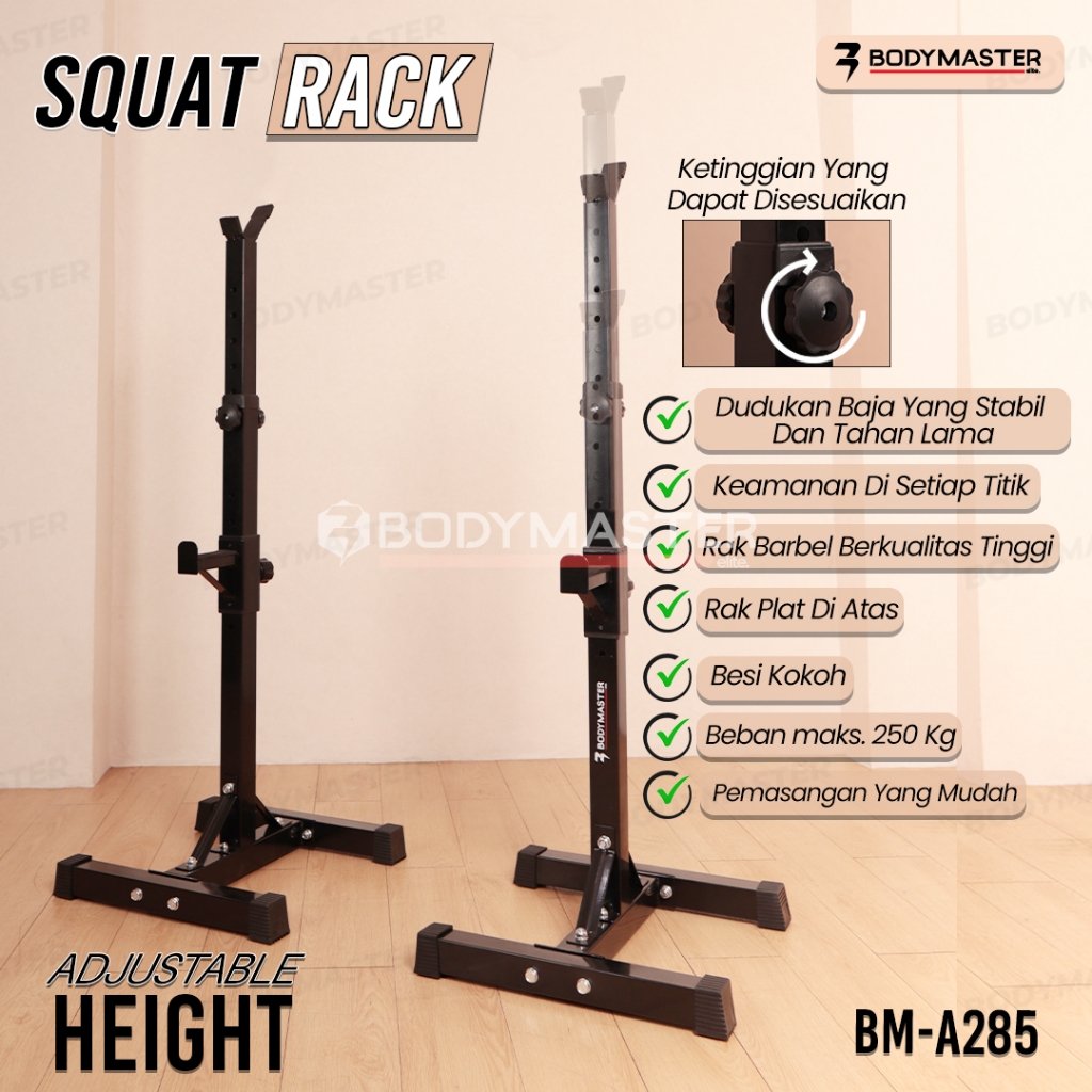 Jual BODYMASTER Squat Rack BM-A285 Barbell Rak Tiang Bench Press Stand ...