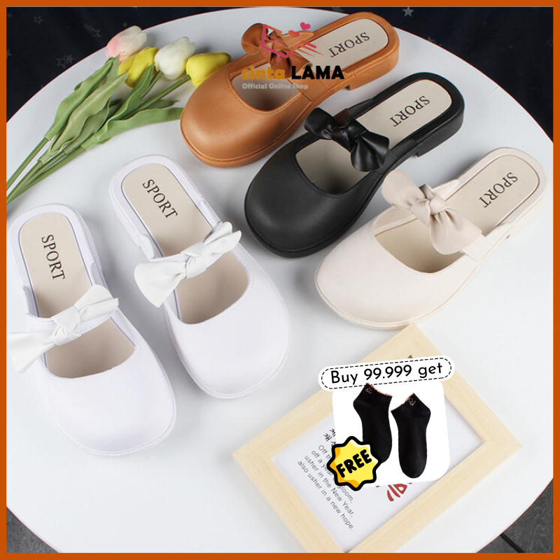 Jual Sandal Sepatu Wanita Model Pita Woman Mules Slip On Hak Rendah ...