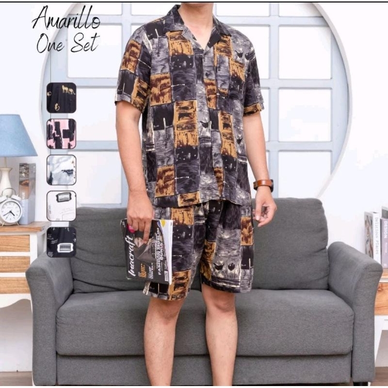Jual Set Kemeja Hawaiian Printing | Kemeja Oneset | Pajamas Pria ...