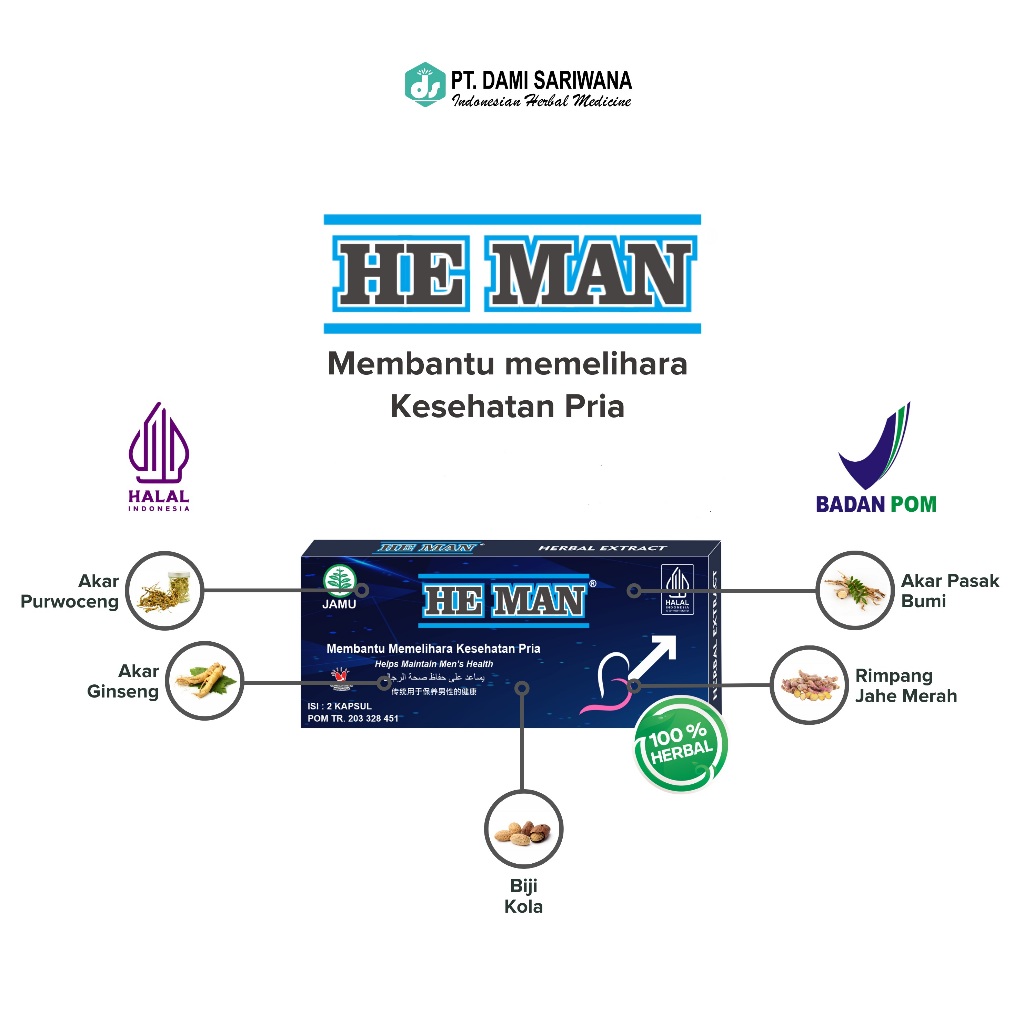 Jual Jamu Kuat Herbal Pria HE-MAN (1 Strip 2 Kapsul) Membantu ...