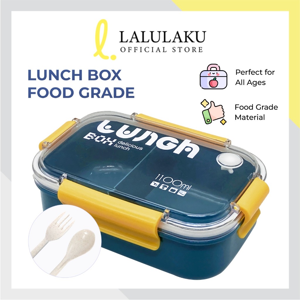 Jual Lunch Box Set 1100ML Kotak Bekal Makan 2 Sekat Tempat Bekal Makan Anti Tumpah Free Sendok ...