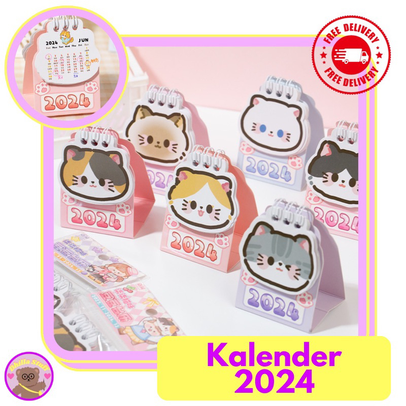 Jual Kalender 2024 | Kalender KUcing lucu | kalender meja aesthetic ...