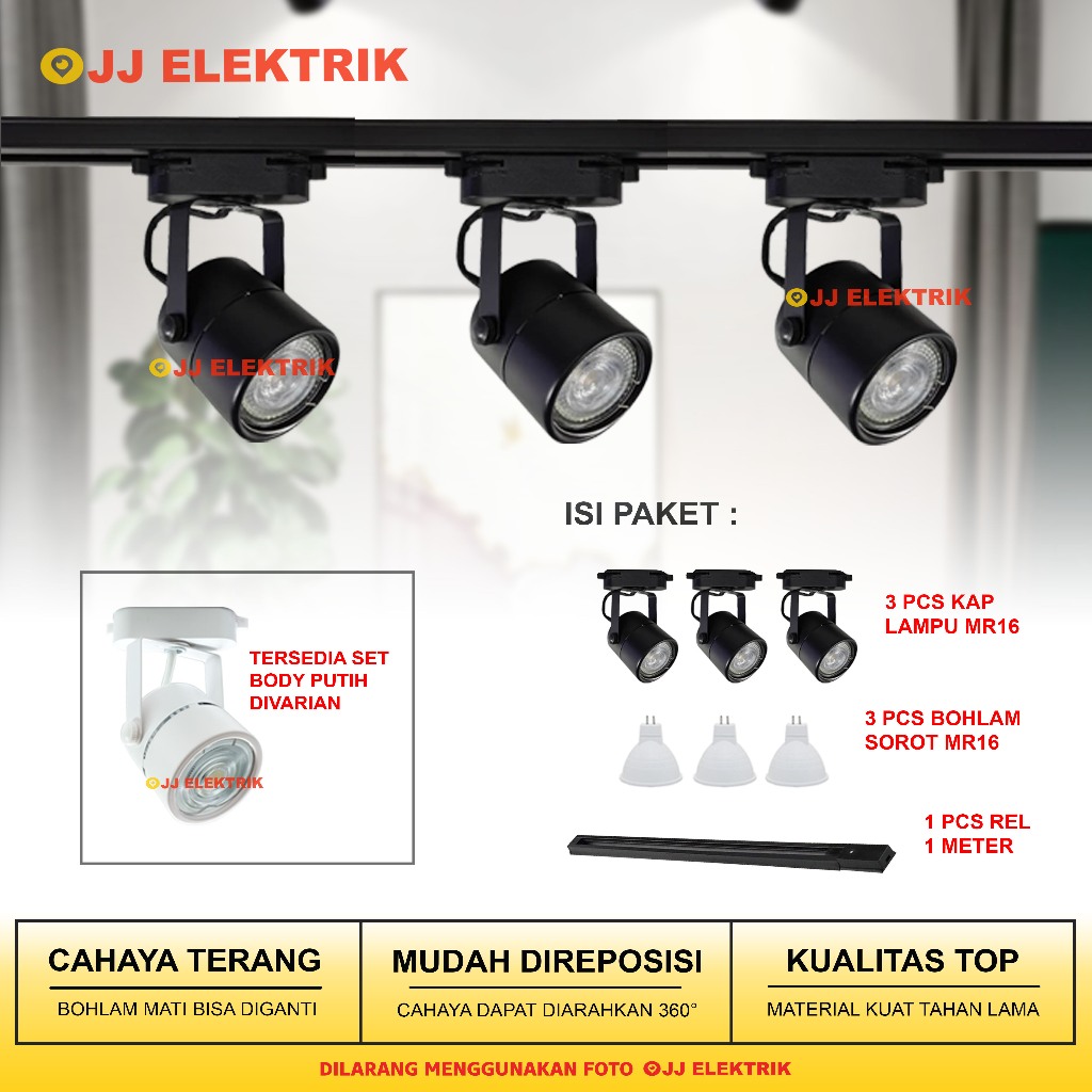 Jual Paket Lampu Rell Track Plafon LED Sorot 1 Set isi 3 Tracklight Rel ...