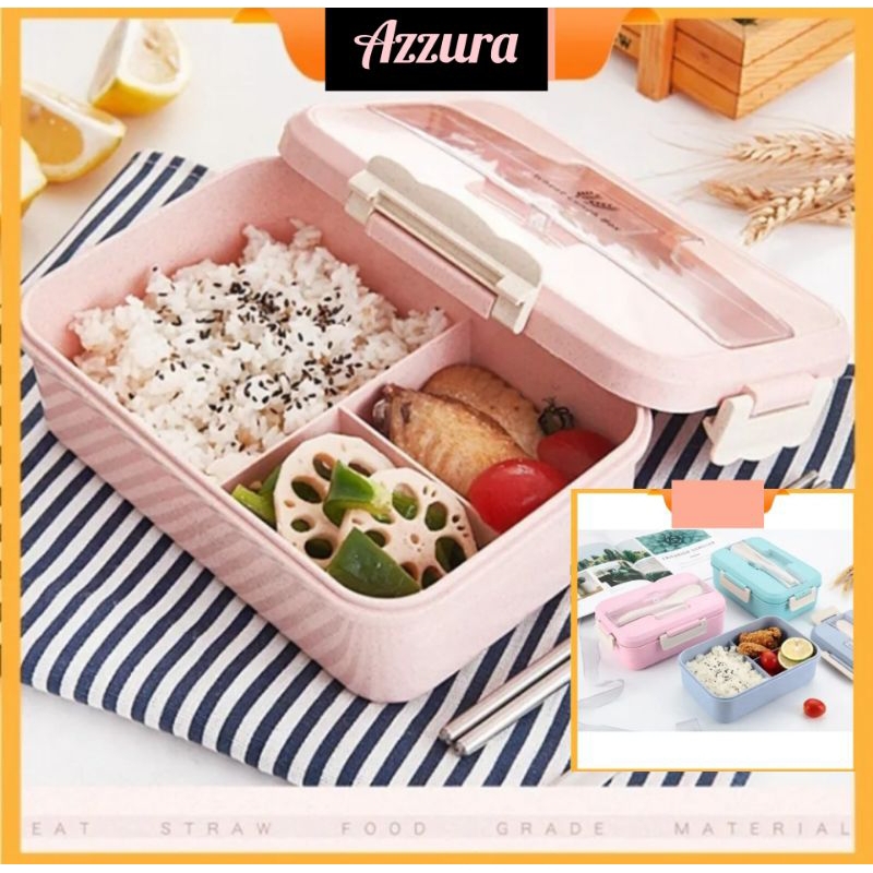 Jual Lunch box kotak makan jerami gandum wheat tempat bento alat sendok ...