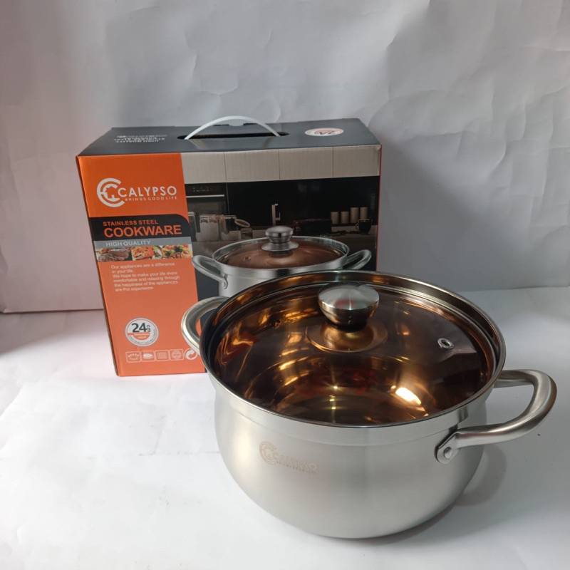 Jual panci soup pot calypso 24cm TEBAL tutup kaca / panci sop stainless ...