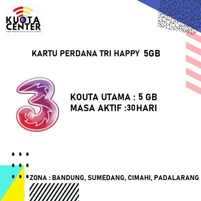 Jual KARTU PERDANA TRI HAPPY 5GB | Shopee Indonesia