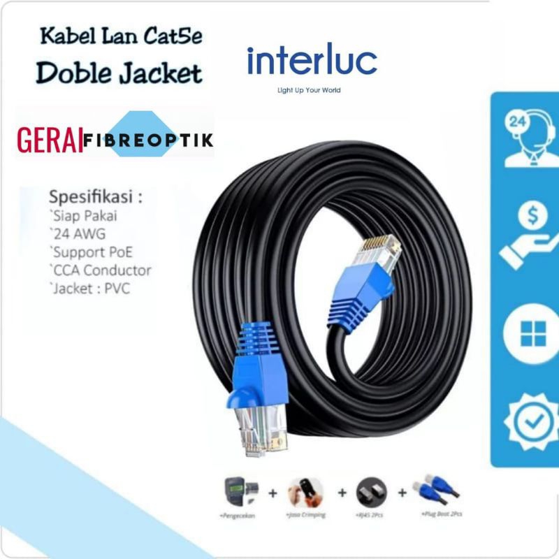 Jual Kabel Lan Cat5e Interluc Double Jacket panjang 15 Meter Siap Pakai ...
