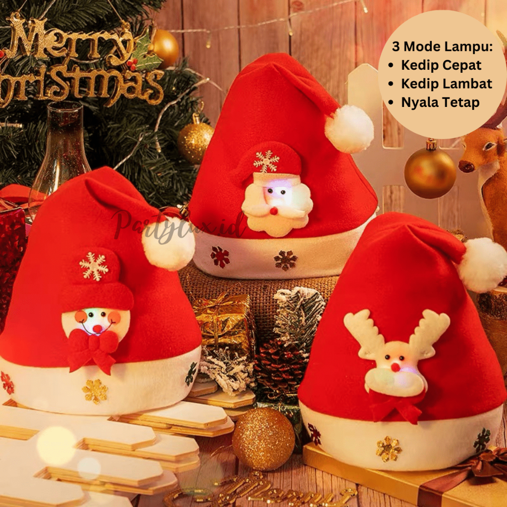 Jual TOPI NATAL POLOS / TOPI NATAL LED KARAKTER / TOPI SANTA CLAUS ...