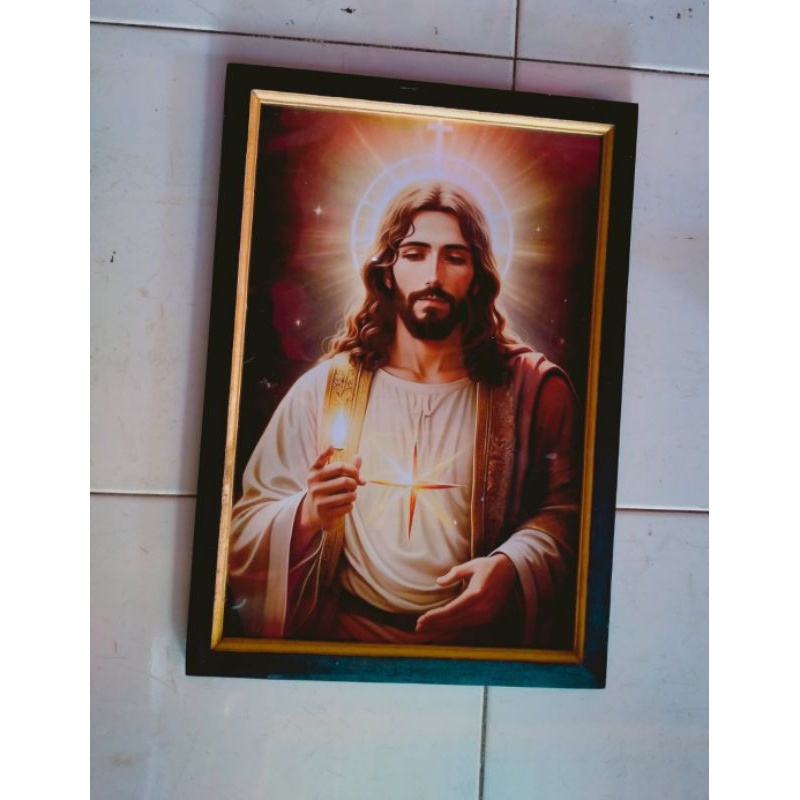 Jual hiasan dinding poster yesus kristus plus bingkai ukuran 53*35 ...