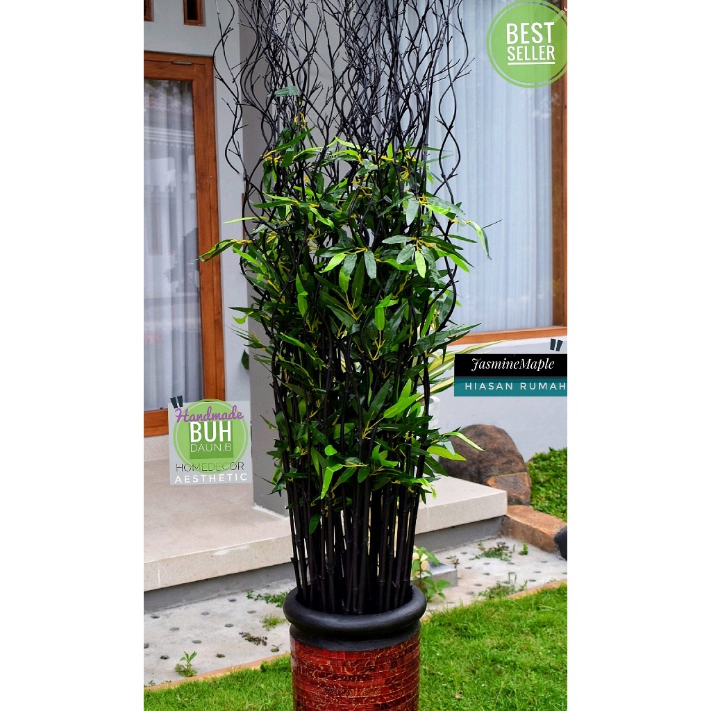 Jual bambu hiasan ruang tamu 15 Btg Kerajinan Bambu Ulir Hitam Daun ...