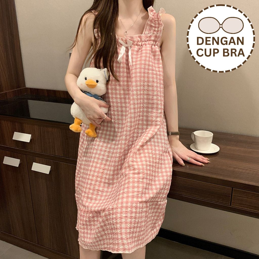 Jual Ji Hye Dress Daster Tidur Aesthetic dengan Cup Bra Piyama Korea ...