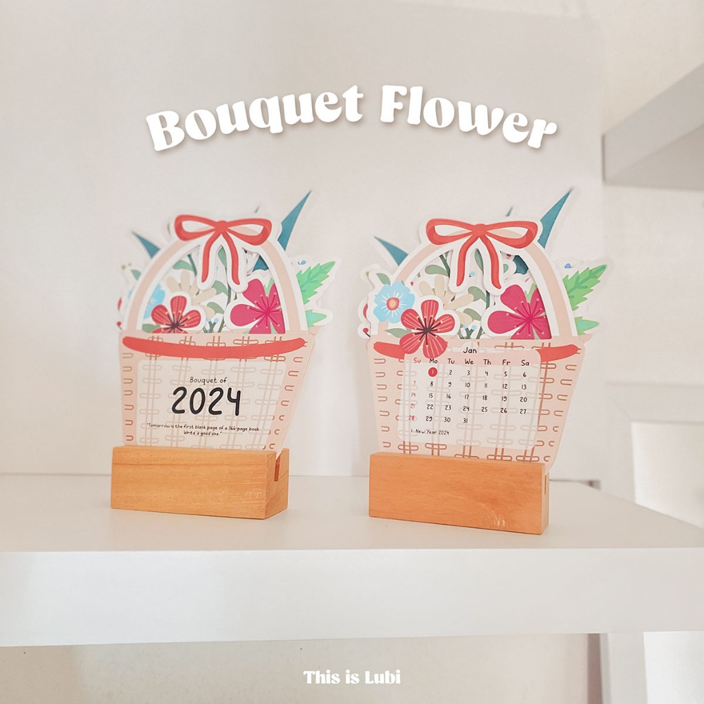 Jual Kalender 2024 Aesthetic Kalender Meja Frame Desk Calendar + Wood ...