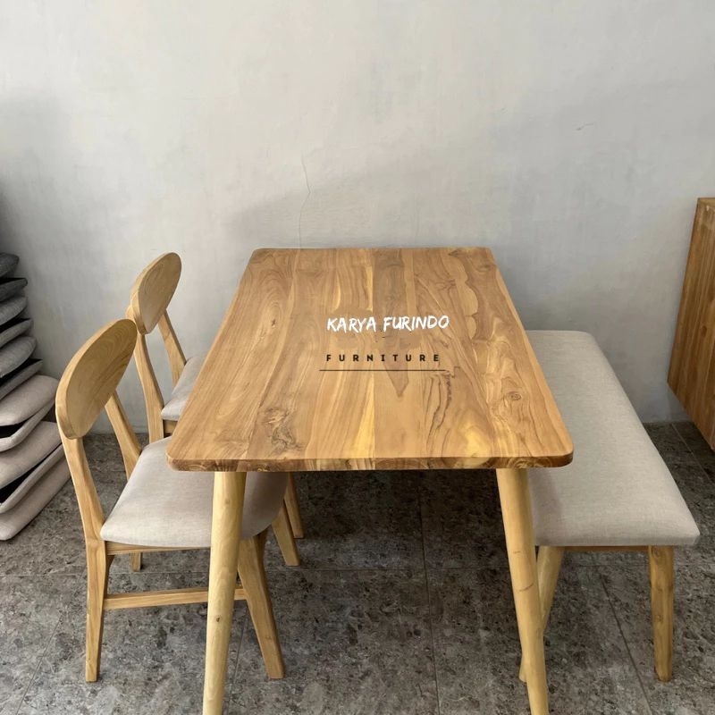 Jual Meja Makan Ropan Kayu Jati, Set Meja Cafe Kayu Jati, Meja Makan Retro 2 Kursi 1 Bangku Kayu ...
