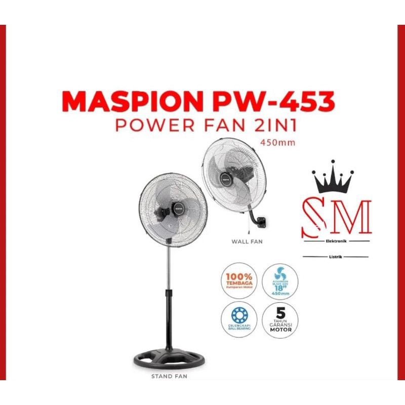 Jual MASPION POWER FAN 2IN1 / KIPAS ANGIN BERDIRI 18 INCH PW-453 2IN1 ...