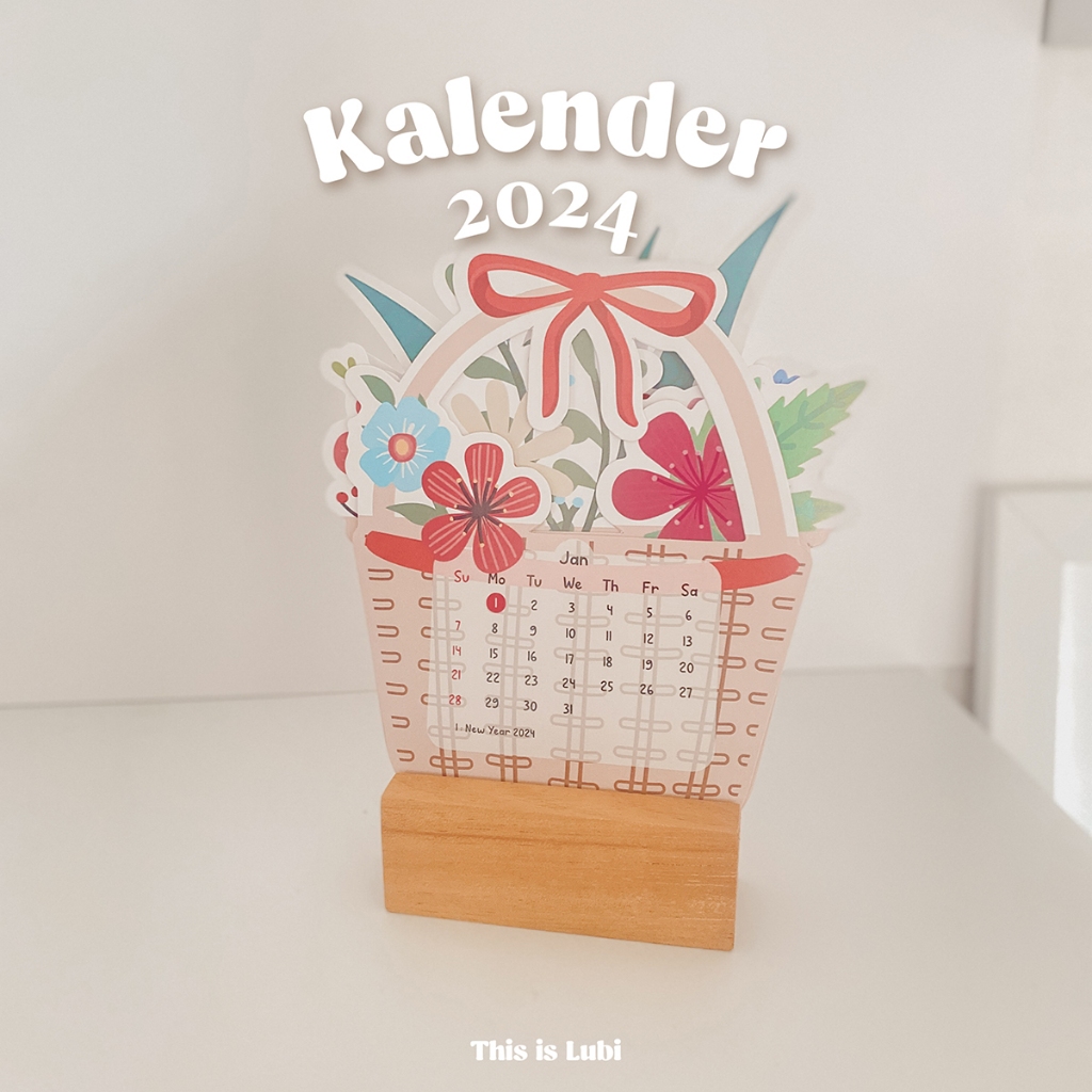 Jual Kalender 2024 Aesthetic Kalender Meja Frame Desk Calendar + Wood ...