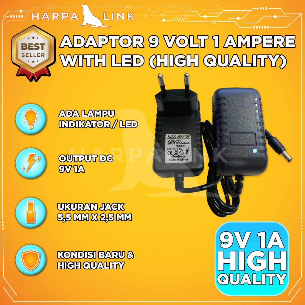 Jual Adaptor 9V 1A LED Power Supply 9V 1A Adapter 9v 1a With Jack 5.5 ...