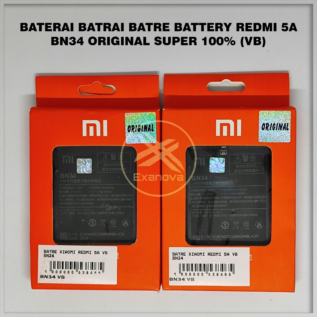 Jual BATERAI BATRAI BATRE BATTERY REDMI 5A BN34 ORIGINAL SUPER 100% (VB ...