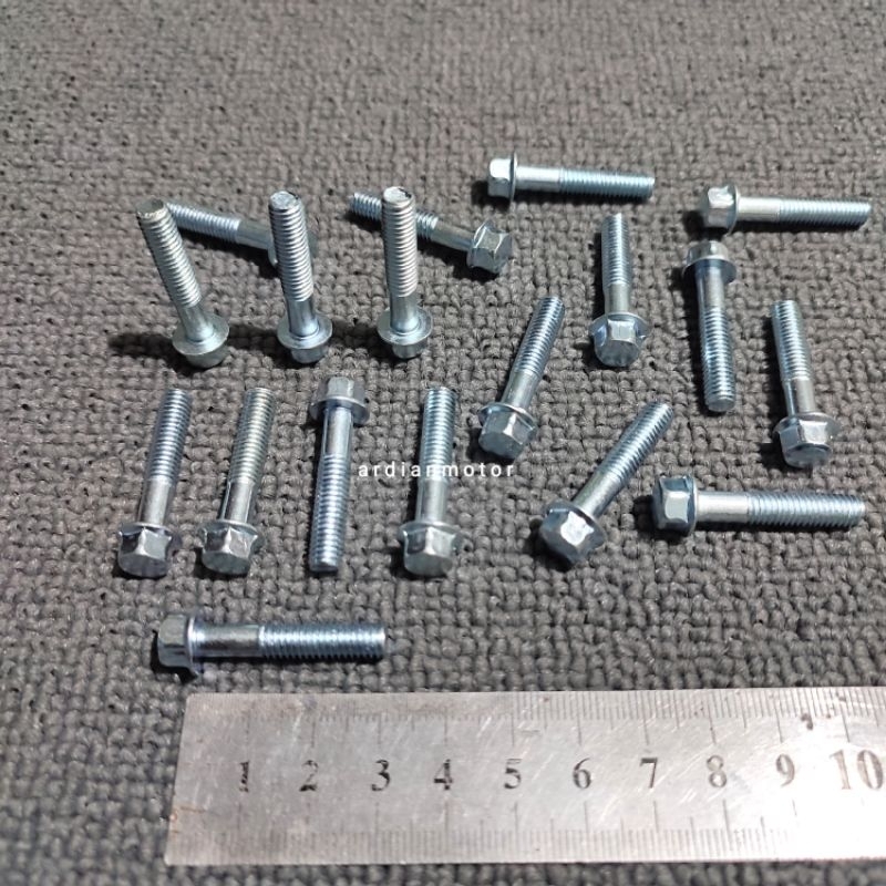 Jual Baut Flange bolt 6x30 kunci 8 putih model original/baut mesin 6x30 ...