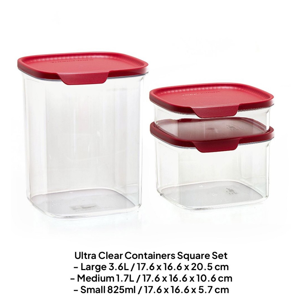 Jual Tupperware Ultra Clear Containers Square Set Toples Estetik ...
