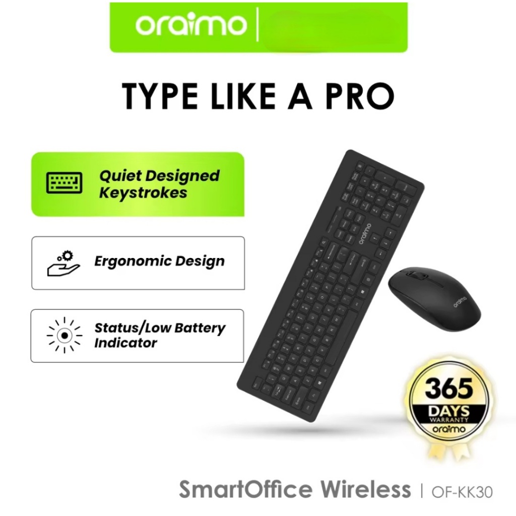 Jual ORAIMO OF-KK30 KEYBOARD MOUSE COMBO PORTABLE WIRELESS ERGONOMIC ...