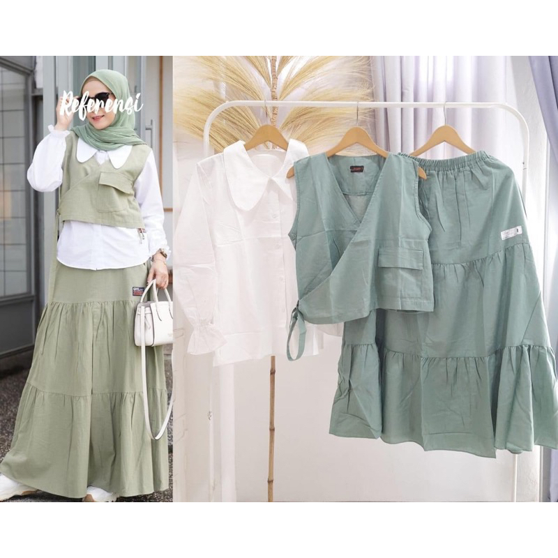 Jual SETELAN KEMEJA & ROMPI 3 IN 1 DENGAN GESPER SETELAN ROK TERBARU ...