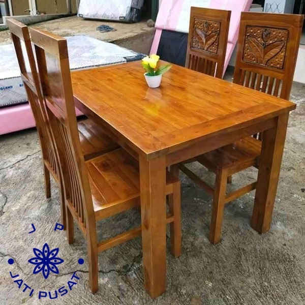 Jual Meja makan kayu jati kursi 4 minimalis | Shopee Indonesia