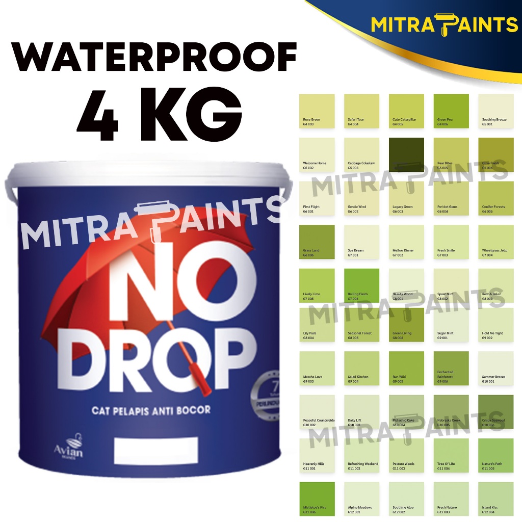 Jual NO DROP 4 KG CAT TEMBOK WATERPROOFING / ANTI BOCOR WATERPROOF / WARNA HIJAU | Shopee Indonesia