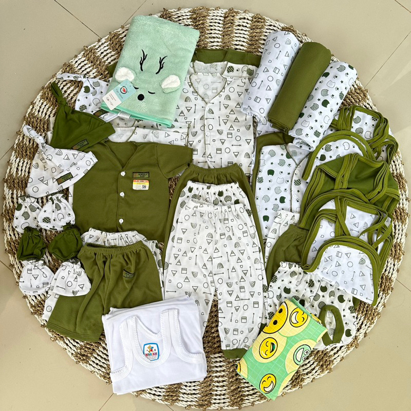 Jual paket perlengkapan bayi baru lahir 50pcs 42pcs 43pcs seri hijau ...